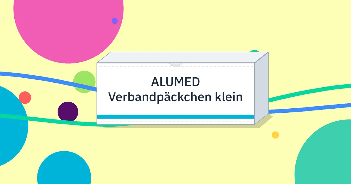 Symbolbild: Packung mit der Aufschrift ALUMED Verbandpäckchen klein (PZN 12604447) – Verfügbarkeit und Bezug in Apotheken in Frankfurt am Main