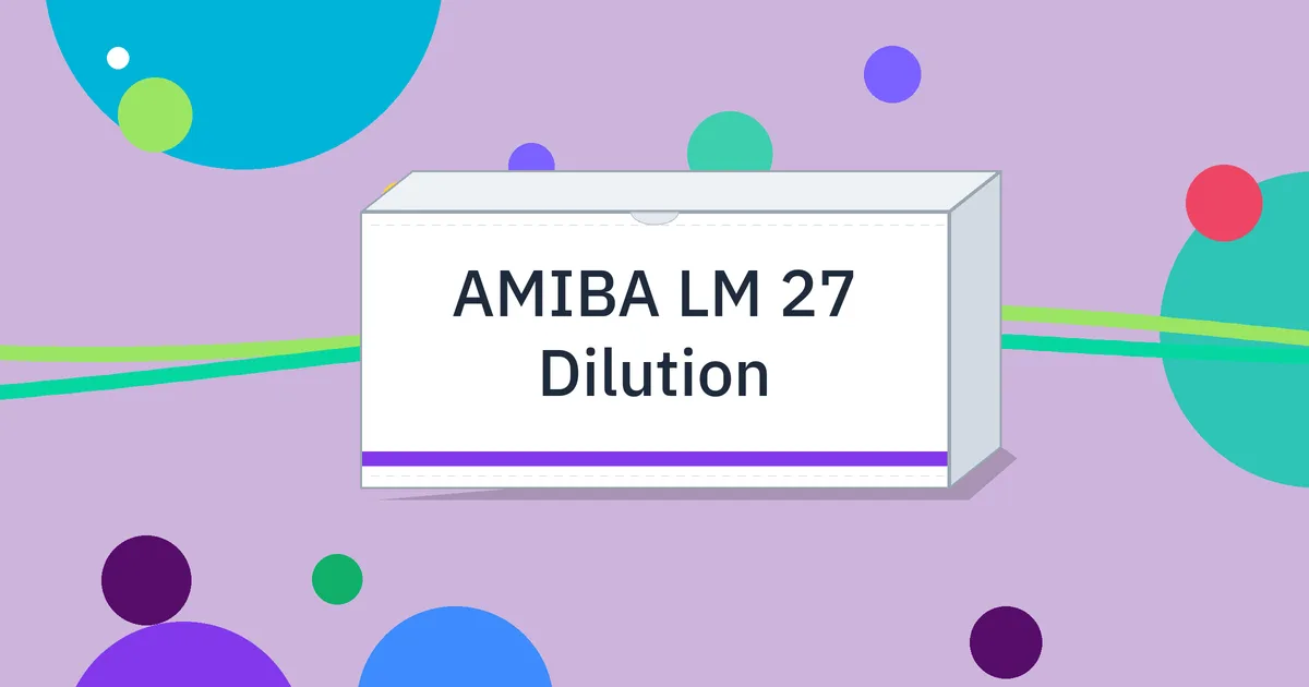 Symbolbild: Packung mit der Aufschrift AMIBA LM 27 Dilution (PZN 13318732) – Verfügbarkeit und Bezug in Apotheken in Frankfurt am Main