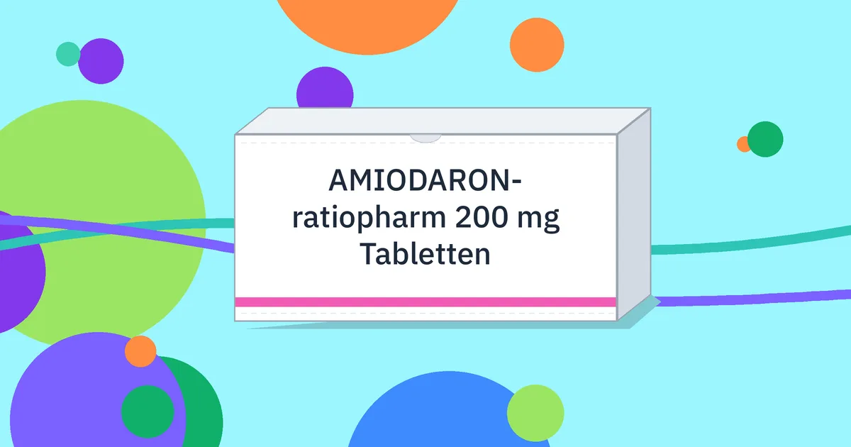 Symbolbild: Packung mit der Aufschrift AMIODARON-ratiopharm 200 mg Tabletten (PZN 00987466) – Verfügbarkeit und Bezug in Apotheken in Frankfurt am Main