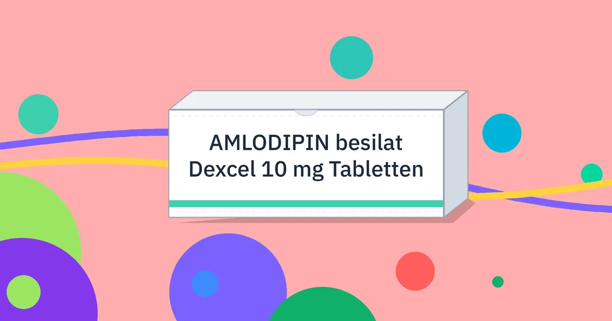 Symbolbild: Packung mit der Aufschrift AMLODIPIN besilat Dexcel 10 mg Tabletten (PZN 08454516) – Verfügbarkeit und Bezug in Apotheken in Frankfurt am Main