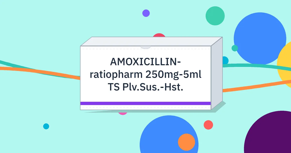 Symbolbild: Packung mit der Aufschrift AMOXICILLIN-ratiopharm 250mg-5ml TS Plv.Sus.-Hst. (PZN 03525921) – Verfügbarkeit und Bezug in Apotheken in Frankfurt am Main