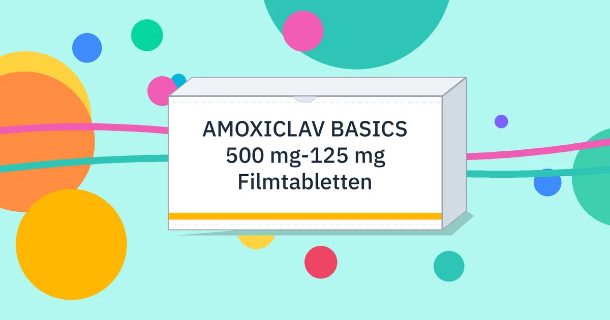 Symbolbild: Packung mit der Aufschrift AMOXICLAV BASICS 500 mg-125 mg Filmtabletten (PZN 10130117) – Verfügbarkeit und Bezug in Apotheken in Frankfurt am Main