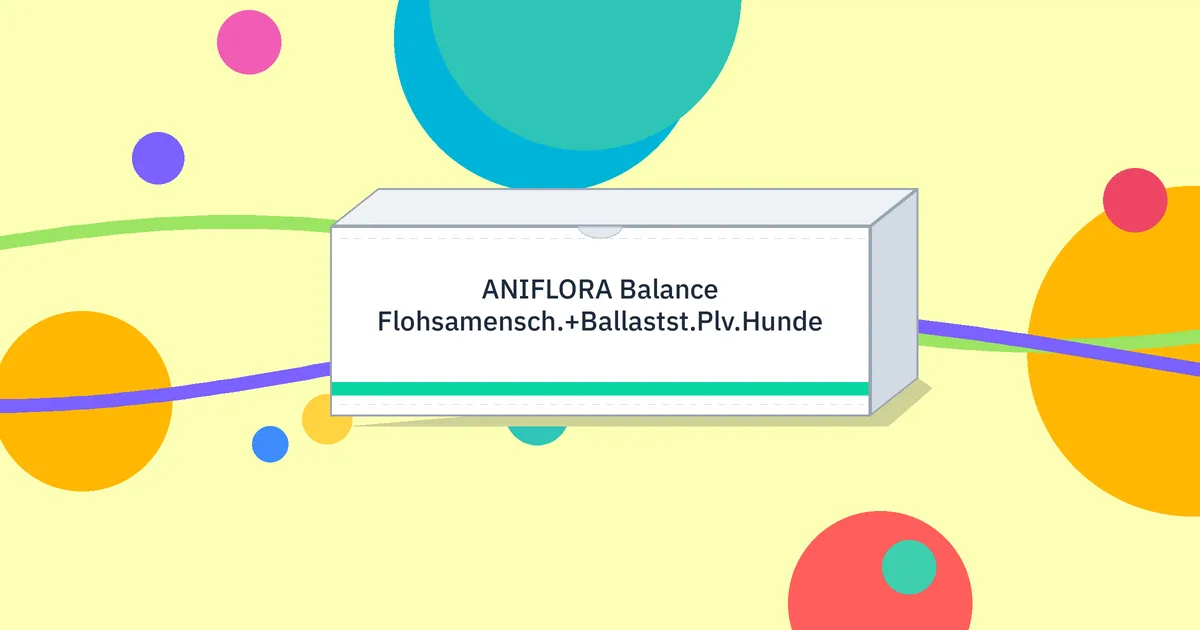 Symbolbild: Packung mit der Aufschrift ANIFLORA Balance Flohsamensch.+Ballastst.Plv.Hunde (PZN 20189784) – Verfügbarkeit und Bezug in Apotheken in Frankfurt am Main