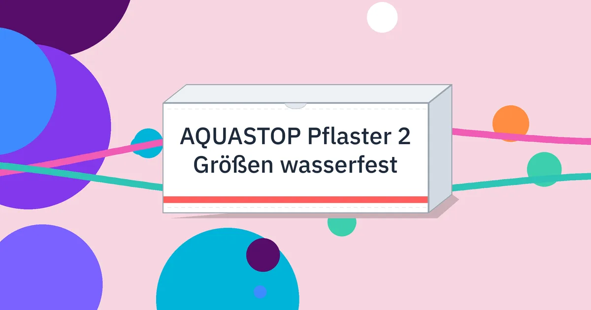 Symbolbild: Packung mit der Aufschrift AQUASTOP Pflaster 2 Größen wasserfest (PZN 07566325) – Verfügbarkeit und Bezug in Apotheken in Frankfurt am Main