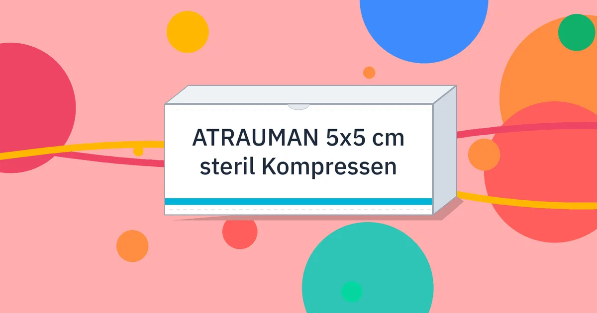 Symbolbild: Packung mit der Aufschrift ATRAUMAN 5x5 cm steril Kompressen (PZN 17314375) – Verfügbarkeit und Bezug in Apotheken in Frankfurt am Main
