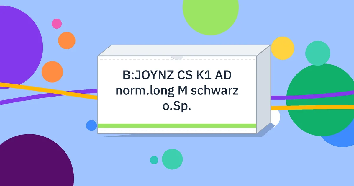 Symbolbild: Packung mit der Aufschrift B:JOYNZ CS K1 AD norm.long M schwarz o.Sp. (PZN 20528022) – Verfügbarkeit und Bezug in Apotheken in Frankfurt am Main
