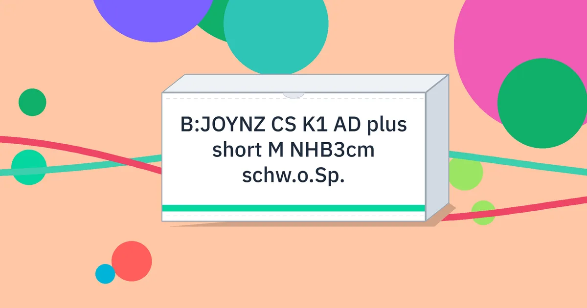 Symbolbild: Packung mit der Aufschrift B:JOYNZ CS K1 AD plus short M NHB3cm schw.o.Sp. (PZN 20526537) – Verfügbarkeit und Bezug in Apotheken in Frankfurt am Main