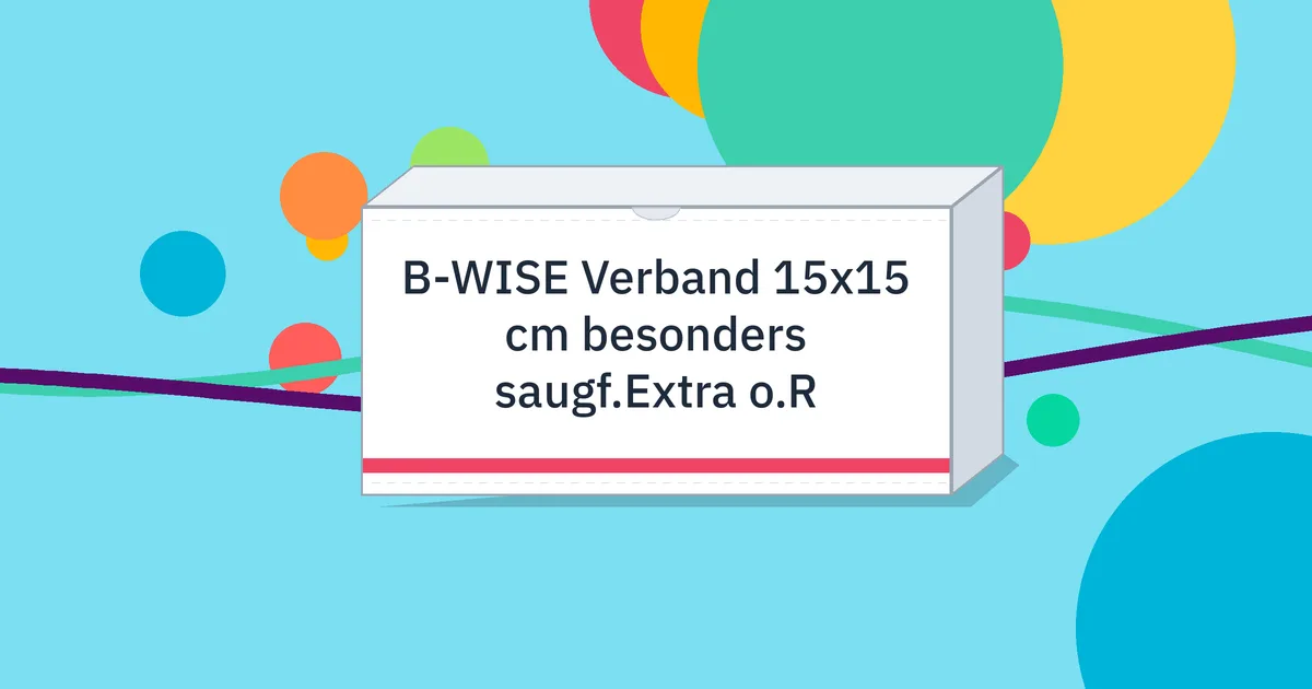 Symbolbild: Packung mit der Aufschrift B-WISE Verband 15x15 cm besonders saugf.Extra o.R (PZN 19730505) – Verfügbarkeit und Bezug in Apotheken in Frankfurt am Main