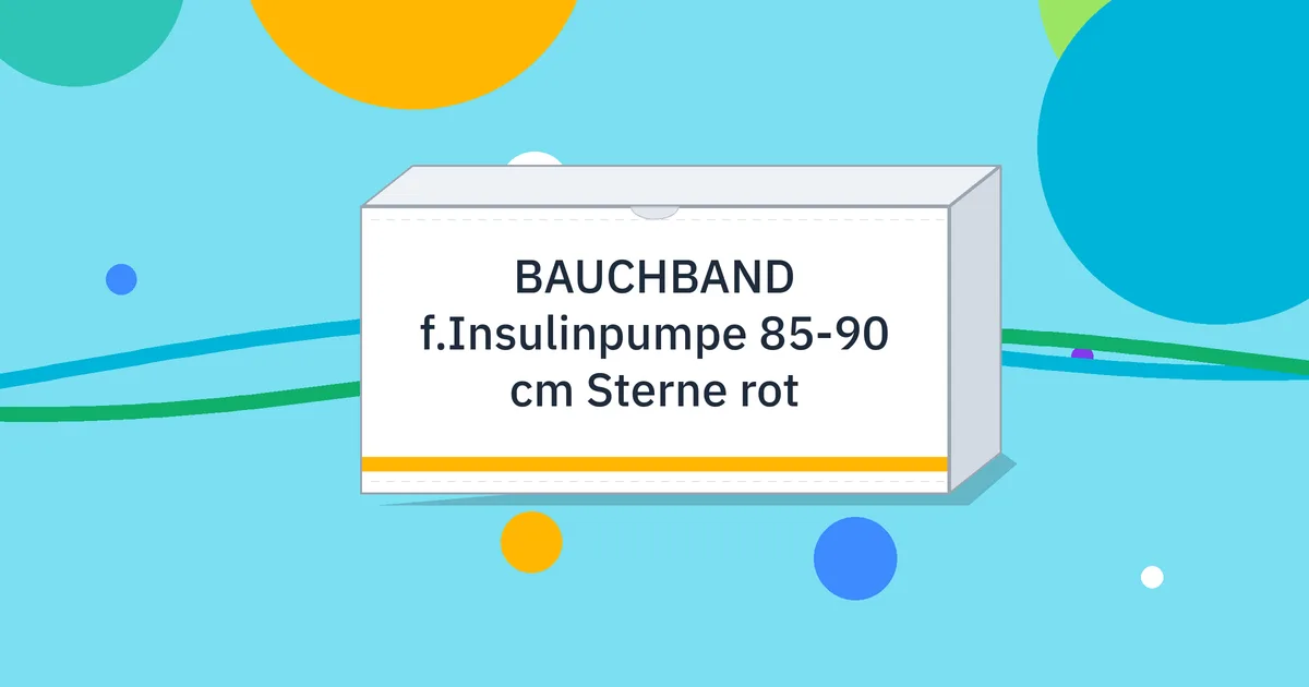 Symbolbild: Packung mit der Aufschrift BAUCHBAND f.Insulinpumpe 85-90 cm Sterne rot (PZN 16510306) – Verfügbarkeit und Bezug in Apotheken in Frankfurt am Main