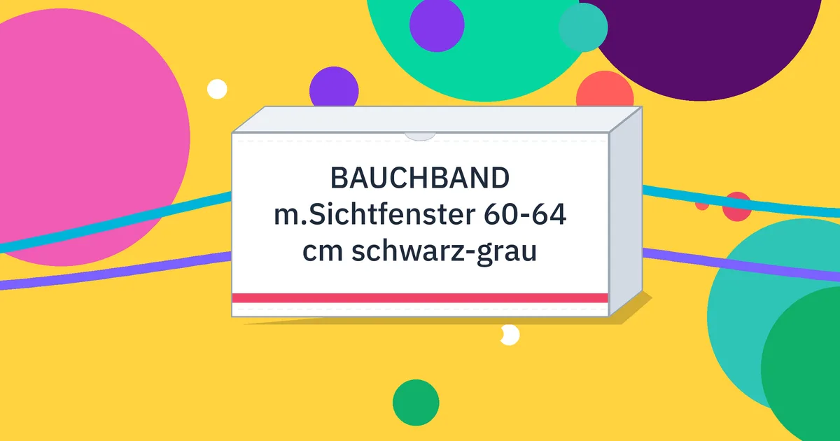 Symbolbild: Packung mit der Aufschrift BAUCHBAND m.Sichtfenster 60-64 cm schwarz-grau (PZN 17837848) – Verfügbarkeit und Bezug in Apotheken in Frankfurt am Main