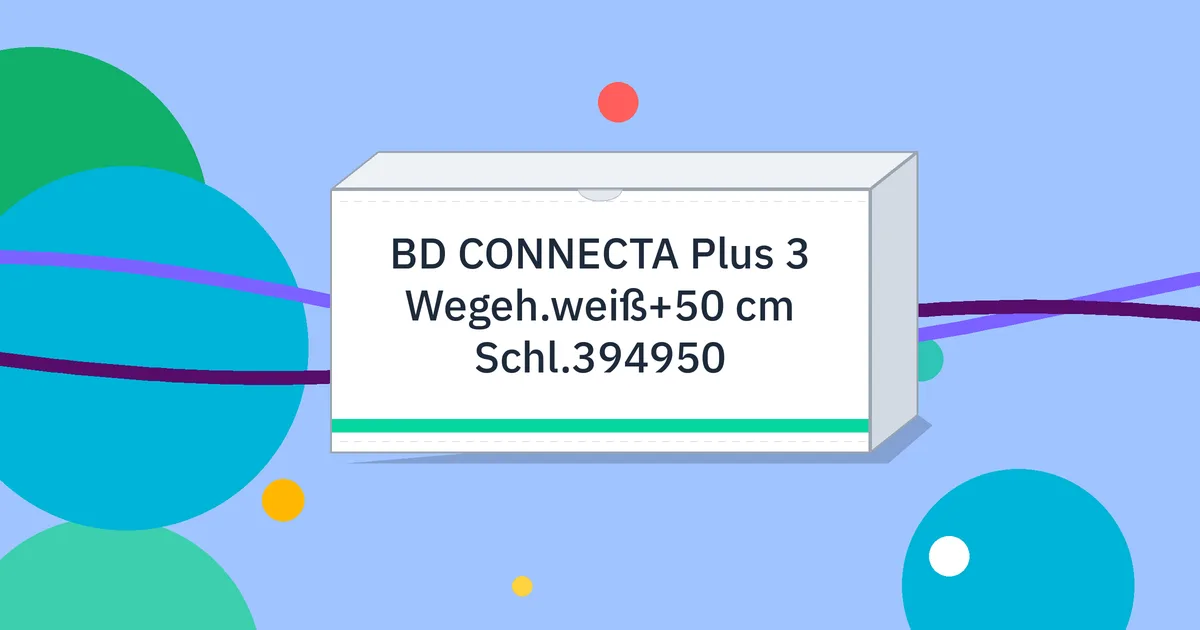 Symbolbild: Packung mit der Aufschrift BD CONNECTA Plus 3 Wegeh.weiß+50 cm Schl.394950 (PZN 01341619) – Verfügbarkeit und Bezug in Apotheken in Frankfurt am Main