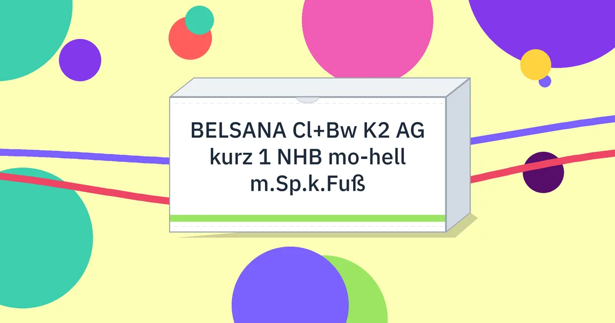 Symbolbild: Packung mit der Aufschrift BELSANA Cl+Bw K2 AG kurz 1 NHB mo-hell m.Sp.k.Fuß (PZN 12242501) – Verfügbarkeit und Bezug in Apotheken in Frankfurt am Main