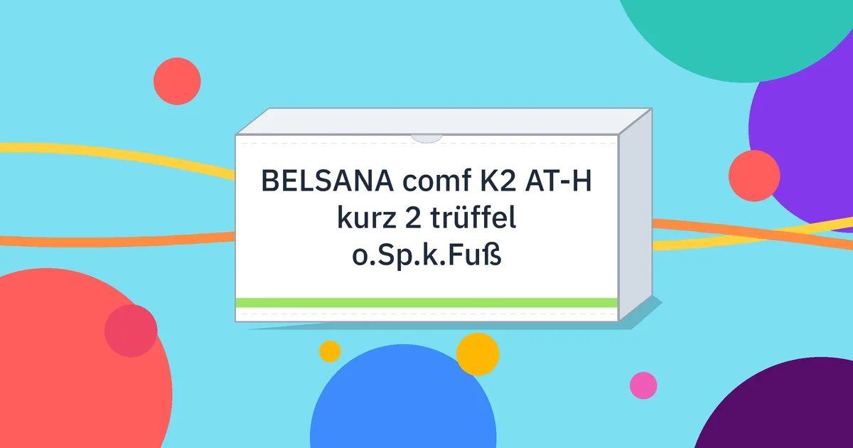 Symbolbild: Packung mit der Aufschrift BELSANA comf K2 AT-H kurz 2 trüffel o.Sp.k.Fuß (PZN 12328906) – Verfügbarkeit und Bezug in Apotheken in Frankfurt am Main
