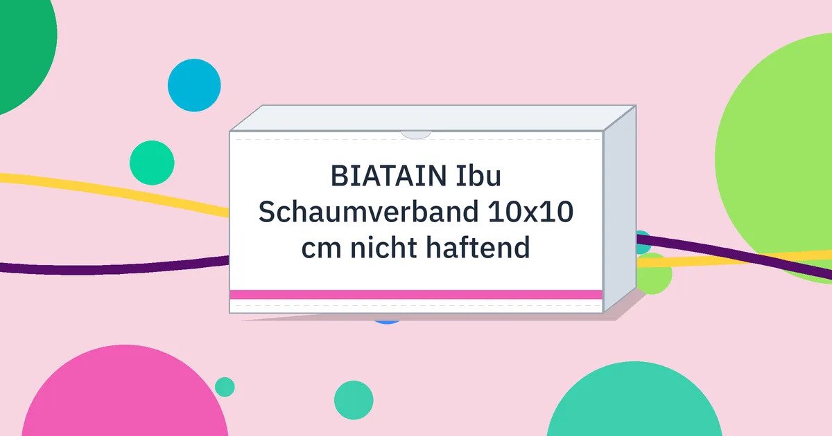 Symbolbild: Packung mit der Aufschrift BIATAIN Ibu Schaumverband 10x10 cm nicht haftend (PZN 18125736) – Verfügbarkeit und Bezug in Apotheken in Frankfurt am Main