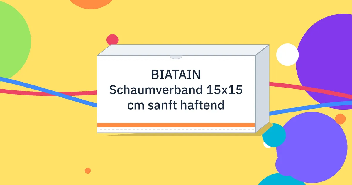 Symbolbild: Packung mit der Aufschrift BIATAIN Schaumverband 15x15 cm sanft haftend (PZN 19348332) – Verfügbarkeit und Bezug in Apotheken in Frankfurt am Main