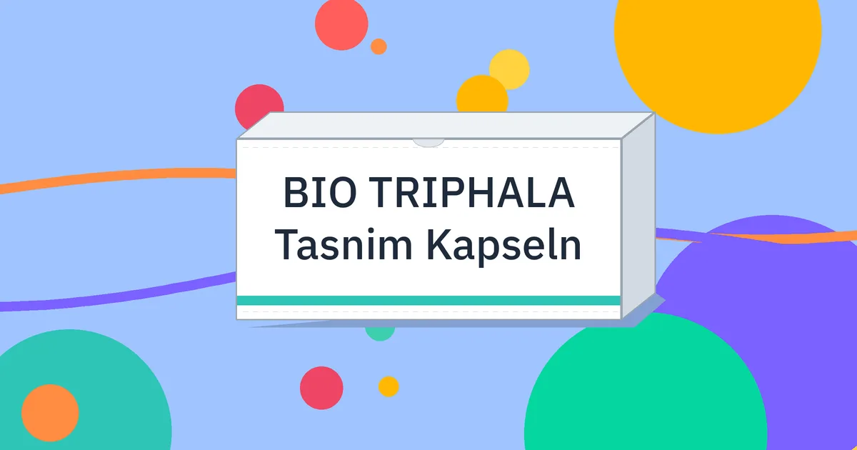 Symbolbild: Packung mit der Aufschrift BIO TRIPHALA Tasnim Kapseln (PZN 17365898) – Verfügbarkeit und Bezug in Apotheken in Frankfurt am Main