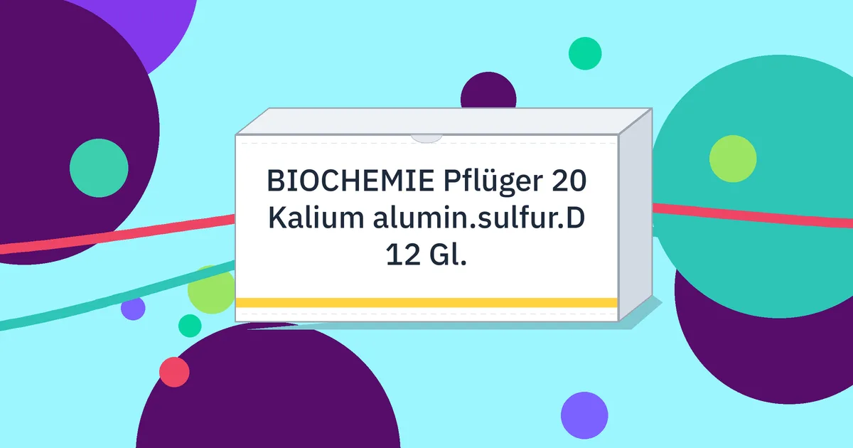 Symbolbild: Packung mit der Aufschrift BIOCHEMIE Pflüger 20 Kalium alumin.sulfur.D 12 Gl. (PZN 17278343) – Verfügbarkeit und Bezug in Apotheken in Frankfurt am Main