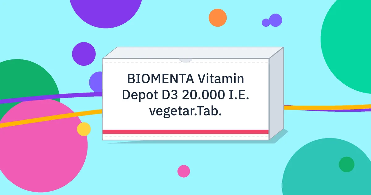Symbolbild: Packung mit der Aufschrift BIOMENTA Vitamin Depot D3 20.000 I.E. vegetar.Tab. (PZN 18016935) – Verfügbarkeit und Bezug in Apotheken in Frankfurt am Main