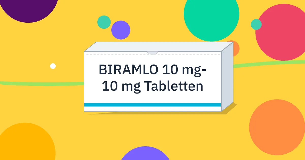 Symbolbild: Packung mit der Aufschrift BIRAMLO 10 mg-10 mg Tabletten (PZN 12450116) – Verfügbarkeit und Bezug in Apotheken in Frankfurt am Main