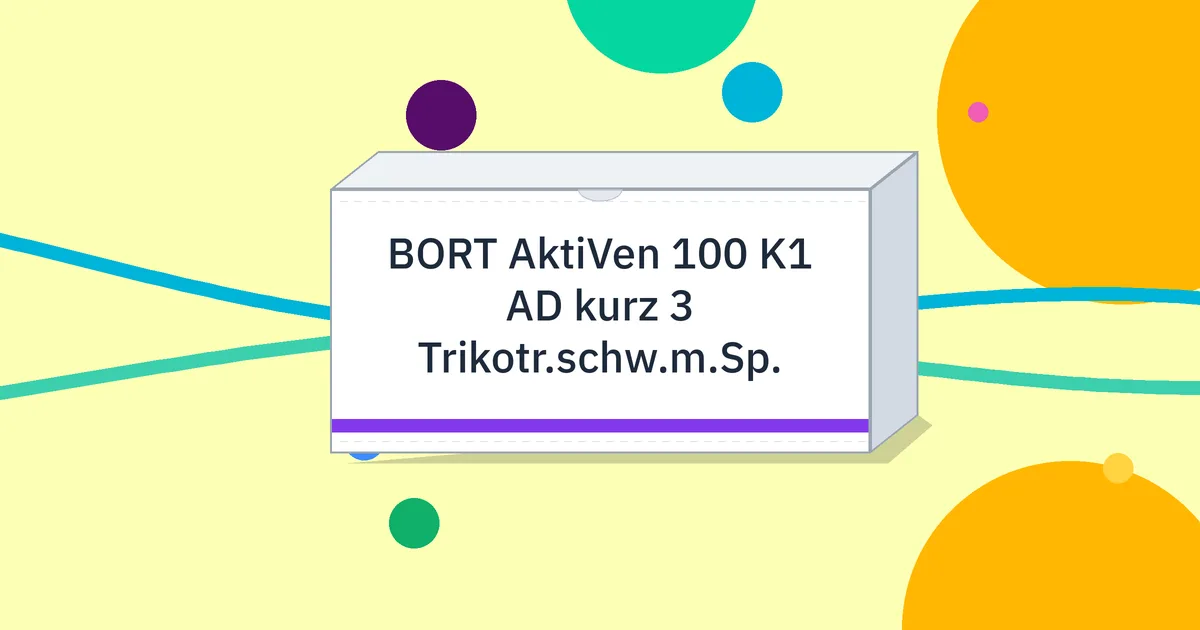 Symbolbild: Packung mit der Aufschrift BORT AktiVen 100 K1 AD kurz 3 Trikotr.schw.m.Sp. (PZN 14387149) – Verfügbarkeit und Bezug in Apotheken in Frankfurt am Main