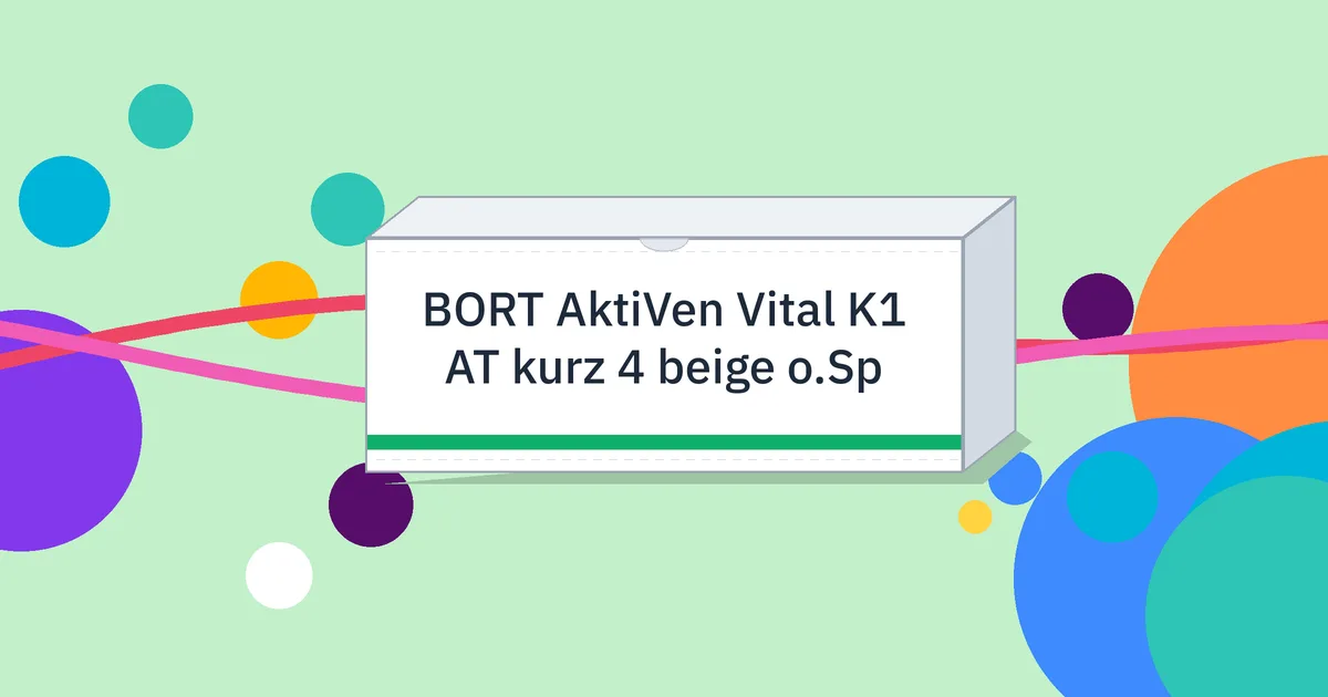Symbolbild: Packung mit der Aufschrift BORT AktiVen Vital K1 AT kurz 4 beige o.Sp (PZN 13738374) – Verfügbarkeit und Bezug in Apotheken in Frankfurt am Main