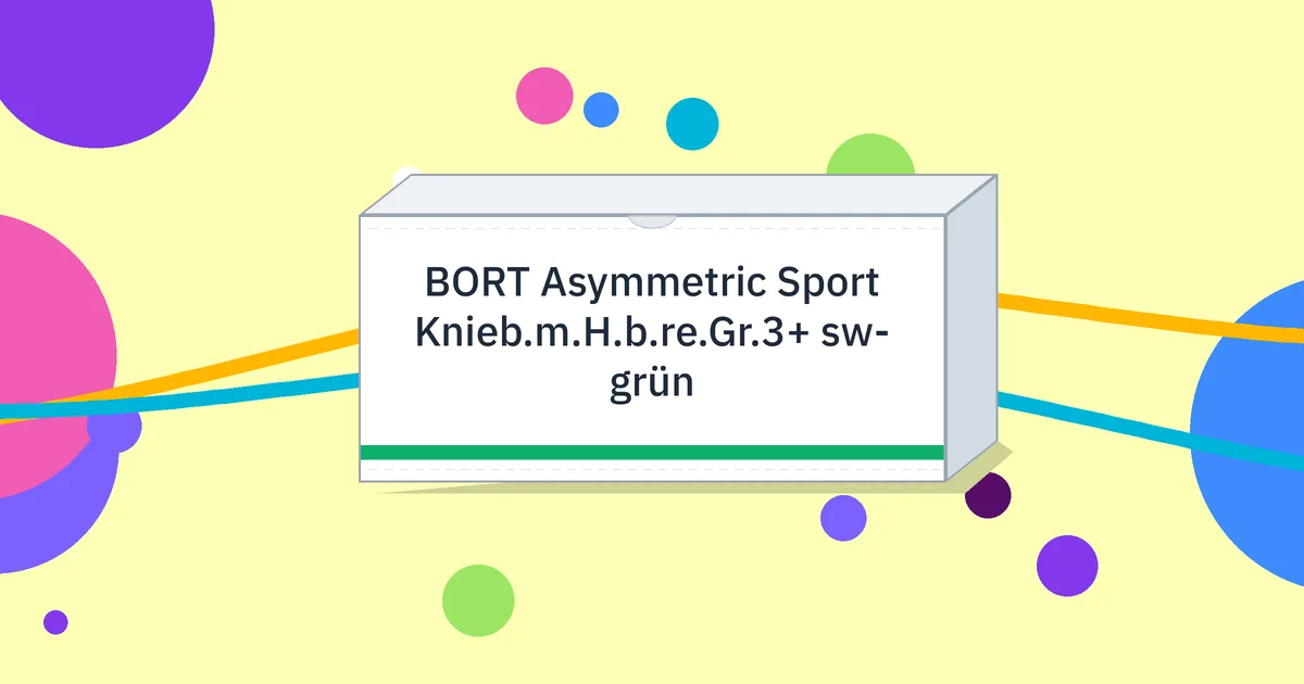 Symbolbild: Packung mit der Aufschrift BORT Asymmetric Sport Knieb.m.H.b.re.Gr.3+ sw-grün (PZN 19634405) – Verfügbarkeit und Bezug in Apotheken in Frankfurt am Main