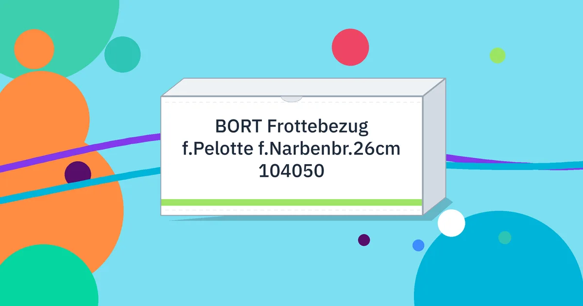 Symbolbild: Packung mit der Aufschrift BORT Frottebezug f.Pelotte f.Narbenbr.26cm 104050 (PZN 11582057) – Verfügbarkeit und Bezug in Apotheken in Frankfurt am Main