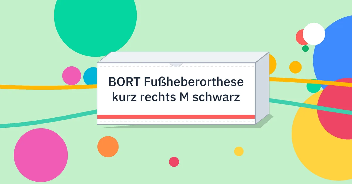Symbolbild: Packung mit der Aufschrift BORT Fußheberorthese kurz rechts M schwarz (PZN 07668333) – Verfügbarkeit und Bezug in Apotheken in Frankfurt am Main