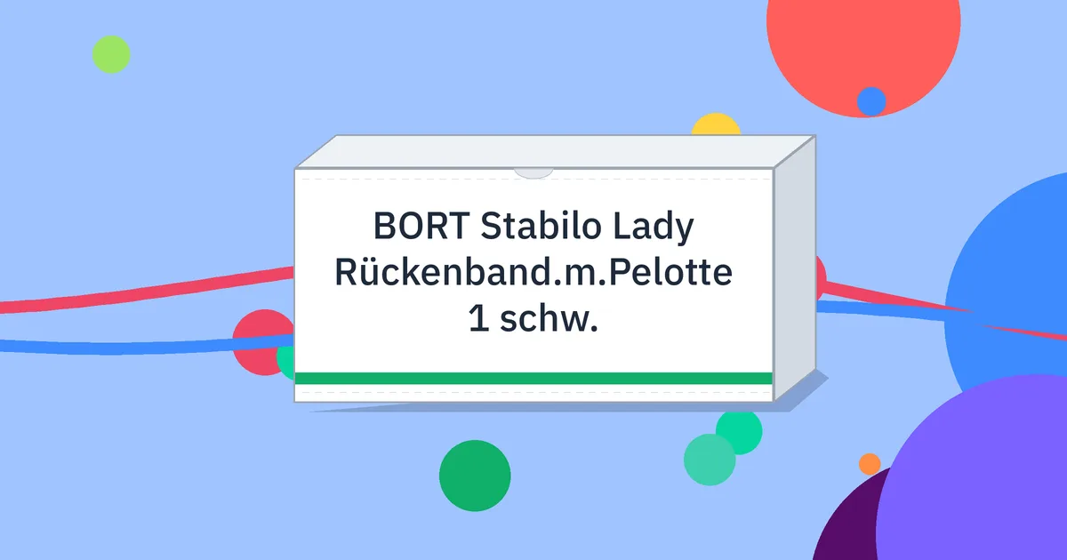 Symbolbild: Packung mit der Aufschrift BORT Stabilo Lady Rückenband.m.Pelotte 1 schw. (PZN 07672926) – Verfügbarkeit und Bezug in Apotheken in Frankfurt am Main
