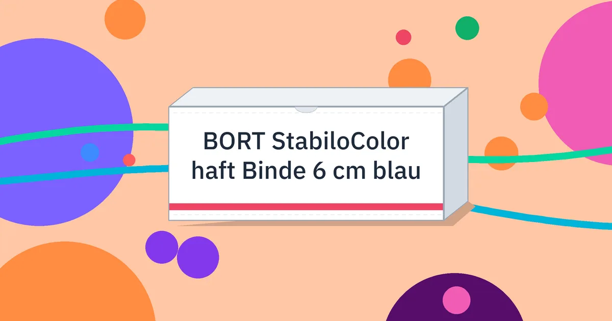 Symbolbild: Packung mit der Aufschrift BORT StabiloColor haft Binde 6 cm blau (PZN 08829353) – Verfügbarkeit und Bezug in Apotheken in Frankfurt am Main