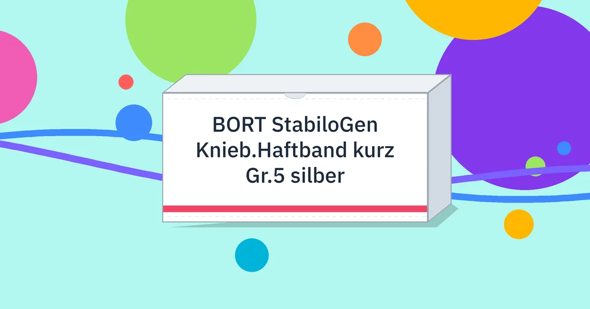 Symbolbild: Packung mit der Aufschrift BORT StabiloGen Knieb.Haftband kurz Gr.5 silber (PZN 16847307) – Verfügbarkeit und Bezug in Apotheken in Frankfurt am Main