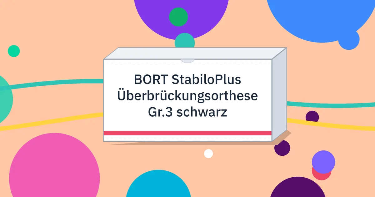 Symbolbild: Packung mit der Aufschrift BORT StabiloPlus Überbrückungsorthese Gr.3 schwarz (PZN 10995202) – Verfügbarkeit und Bezug in Apotheken in Frankfurt am Main