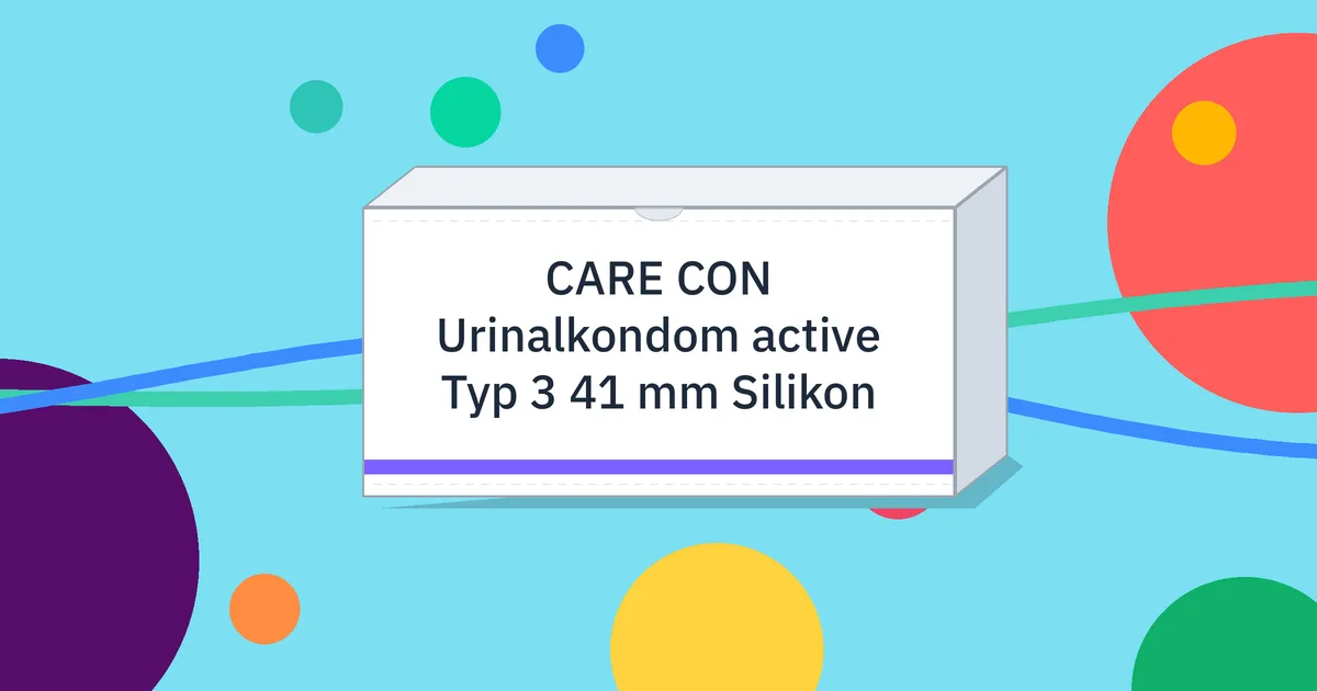 Symbolbild: Packung mit der Aufschrift CARE CON Urinalkondom active Typ 3 41 mm Silikon (PZN 17520815) – Verfügbarkeit und Bezug in Apotheken in Frankfurt am Main