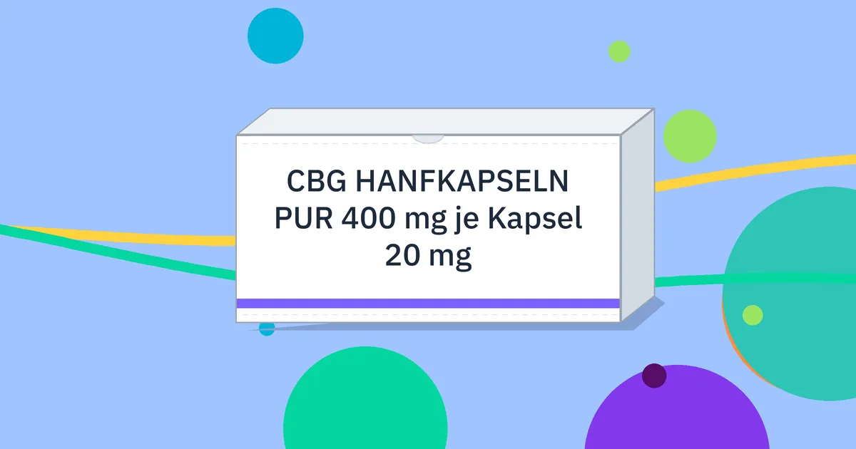 Symbolbild: Packung mit der Aufschrift CBG HANFKAPSELN PUR 400 mg je Kapsel 20 mg (PZN 15615569) – Verfügbarkeit und Bezug in Apotheken in Frankfurt am Main