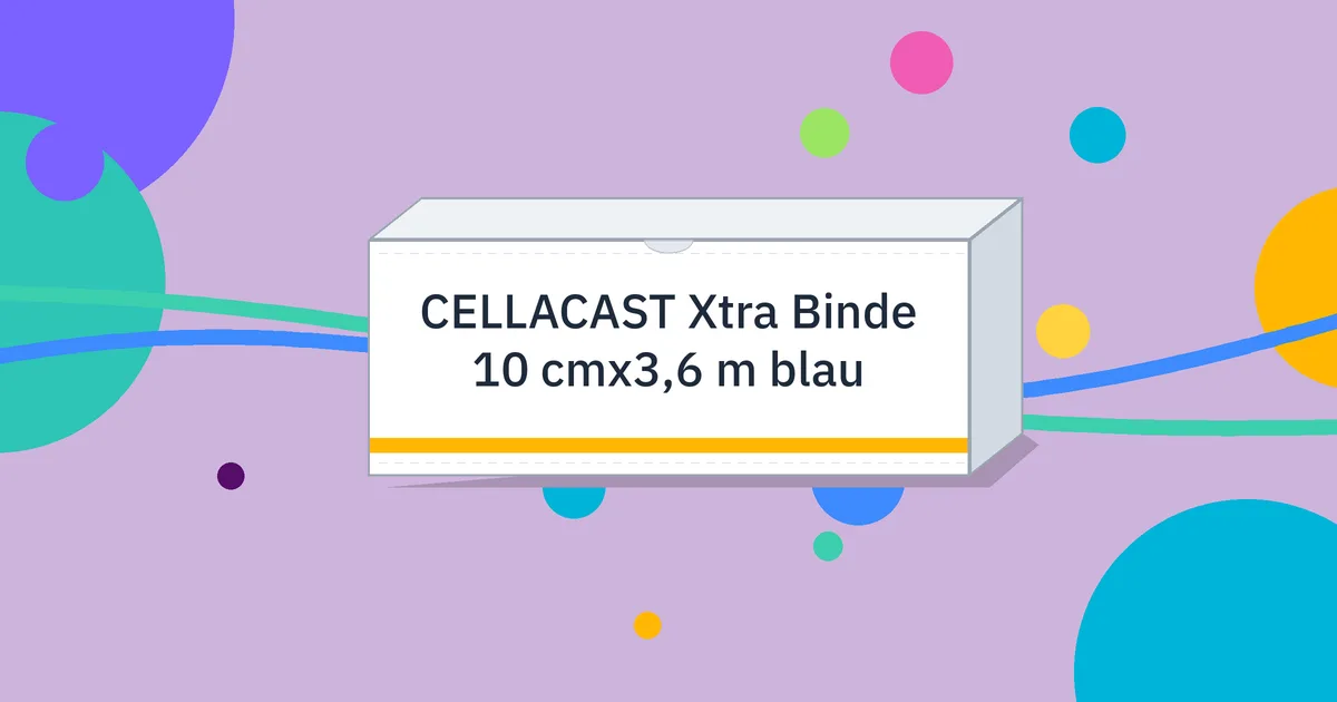 Symbolbild: Packung mit der Aufschrift CELLACAST Xtra Binde 10 cmx3,6 m blau (PZN 14252509) – Verfügbarkeit und Bezug in Apotheken in Frankfurt am Main