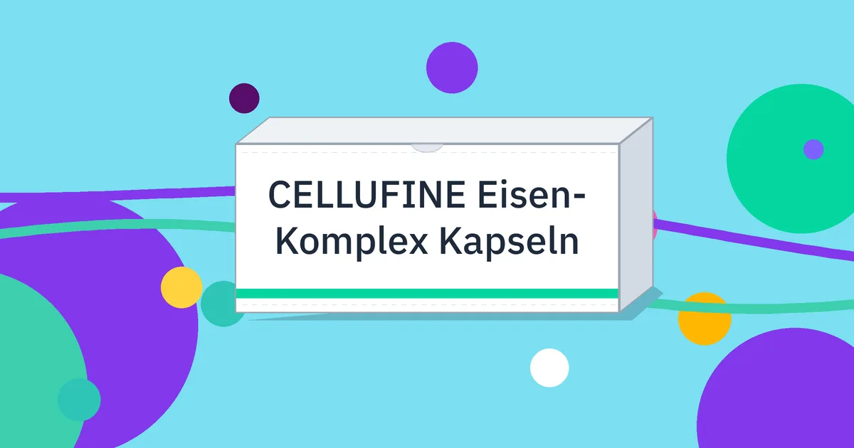 Symbolbild: Packung mit der Aufschrift CELLUFINE Eisen-Komplex Kapseln (PZN 17250161) – Verfügbarkeit und Bezug in Apotheken in Frankfurt am Main