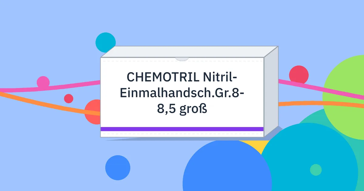 Symbolbild: Packung mit der Aufschrift CHEMOTRIL Nitril-Einmalhandsch.Gr.8-8,5 groß (PZN 10535788) – Verfügbarkeit und Bezug in Apotheken in Frankfurt am Main