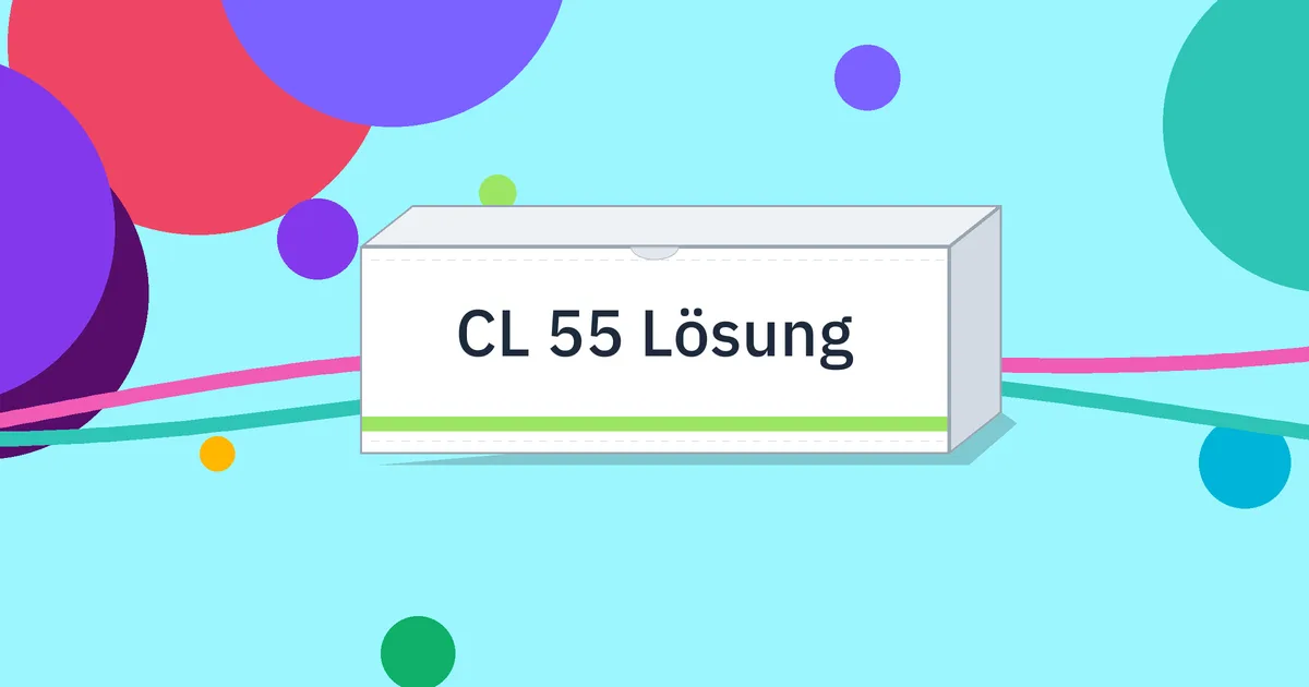 Symbolbild: Packung mit der Aufschrift CL 55 Lösung (PZN 08755548) – Verfügbarkeit und Bezug in Apotheken in Frankfurt am Main