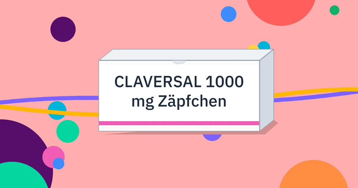 Symbolbild: Packung mit der Aufschrift CLAVERSAL 1000 mg Zäpfchen (PZN 16703985) – Verfügbarkeit und Bezug in Apotheken in Frankfurt am Main