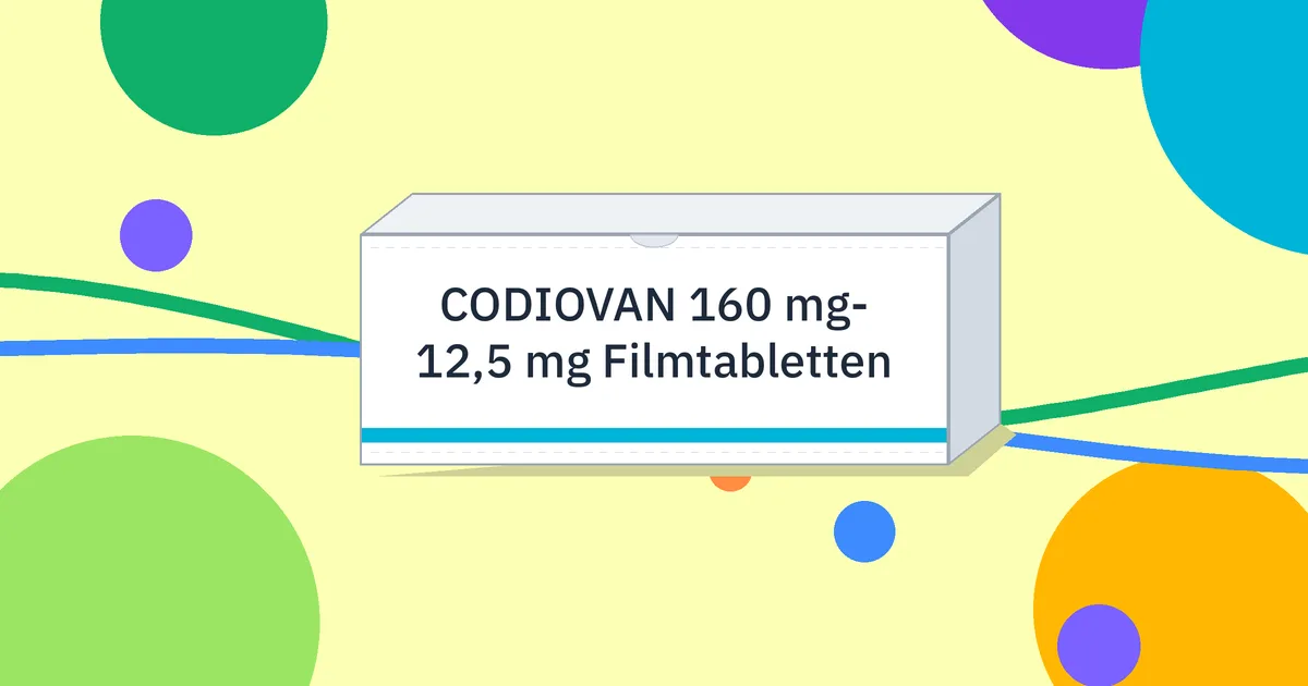 Symbolbild: Packung mit der Aufschrift CODIOVAN 160 mg-12,5 mg Filmtabletten (PZN 16234094) – Verfügbarkeit und Bezug in Apotheken in Frankfurt am Main