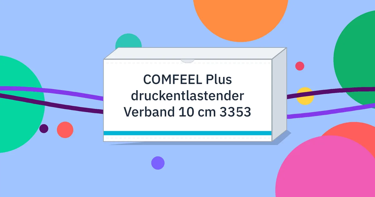 Symbolbild: Packung mit der Aufschrift COMFEEL Plus druckentlastender Verband 10 cm 3353 (PZN 11117099) – Verfügbarkeit und Bezug in Apotheken in Frankfurt am Main