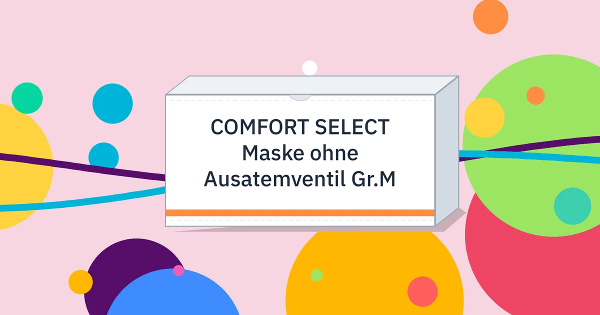Symbolbild: Packung mit der Aufschrift COMFORT SELECT Maske ohne Ausatemventil Gr.M (PZN 00076581) – Verfügbarkeit und Bezug in Apotheken in Frankfurt am Main