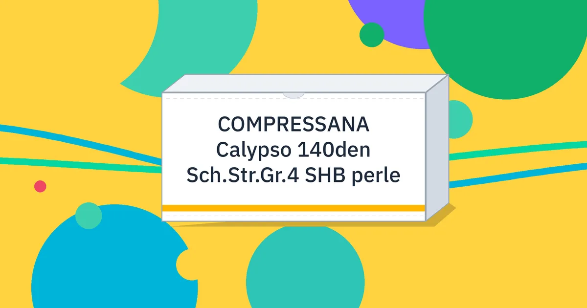 Symbolbild: Packung mit der Aufschrift COMPRESSANA Calypso 140den Sch.Str.Gr.4 SHB perle (PZN 11218245) – Verfügbarkeit und Bezug in Apotheken in Frankfurt am Main