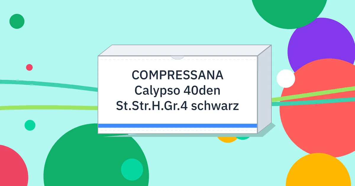 Symbolbild: Packung mit der Aufschrift COMPRESSANA Calypso 40den St.Str.H.Gr.4 schwarz (PZN 07720051) – Verfügbarkeit und Bezug in Apotheken in Frankfurt am Main