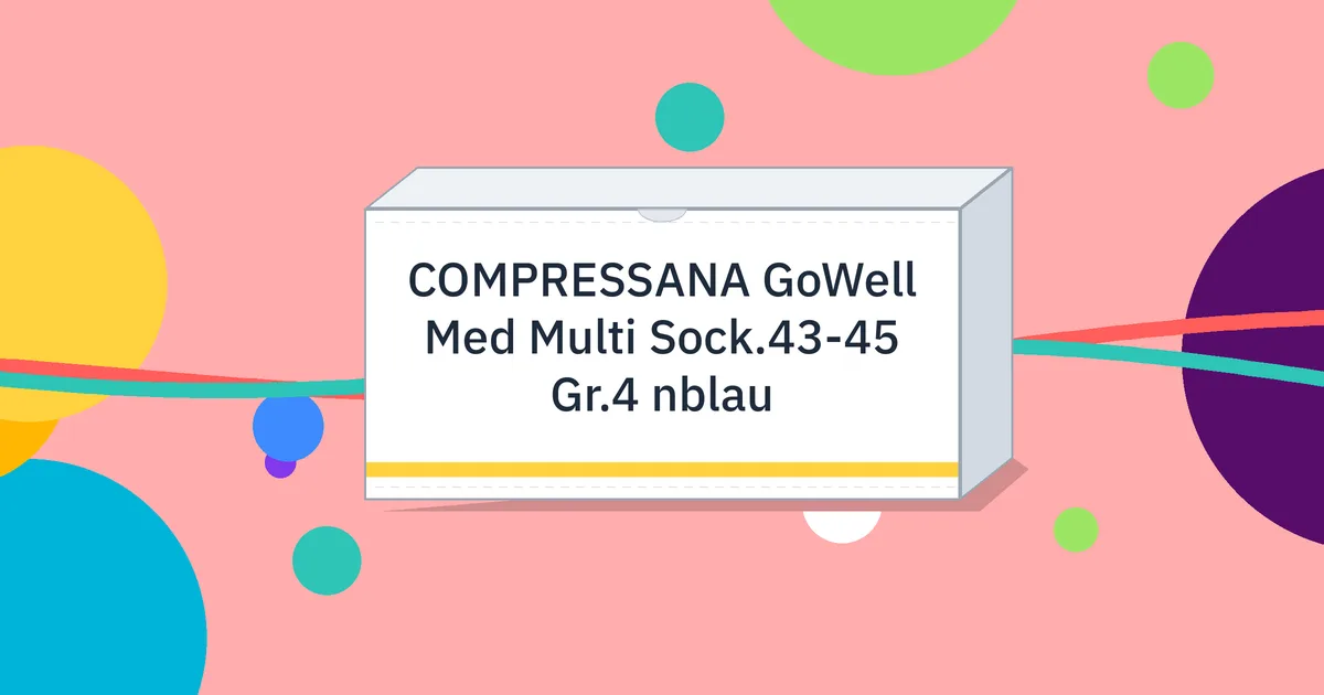 Symbolbild: Packung mit der Aufschrift COMPRESSANA GoWell Med Multi Sock.43-45 Gr.4 nblau (PZN 03116453) – Verfügbarkeit und Bezug in Apotheken in Frankfurt am Main