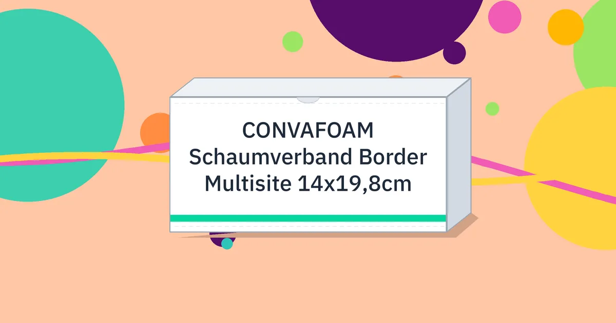 Symbolbild: Packung mit der Aufschrift CONVAFOAM Schaumverband Border Multisite 14x19,8cm (PZN 20629220) – Verfügbarkeit und Bezug in Apotheken in Frankfurt am Main