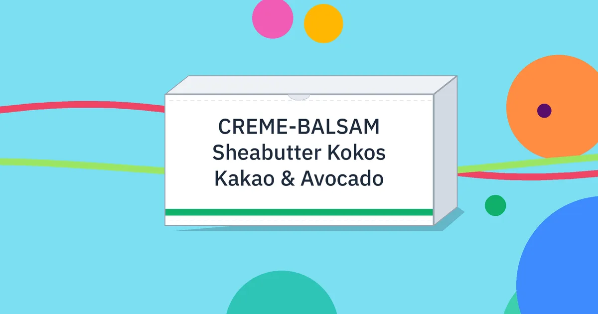 Symbolbild: Packung mit der Aufschrift CREME-BALSAM Sheabutter Kokos Kakao & Avocado (PZN 20381777) – Verfügbarkeit und Bezug in Apotheken in Frankfurt am Main
