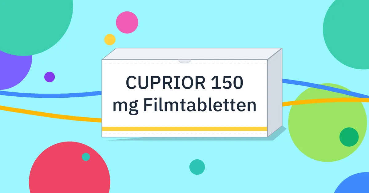 Symbolbild: Packung mit der Aufschrift CUPRIOR 150 mg Filmtabletten (PZN 16941911) – Verfügbarkeit und Bezug in Apotheken in Frankfurt am Main