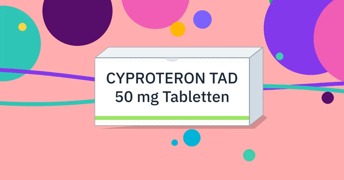 Symbolbild: Packung mit der Aufschrift CYPROTERON TAD 50 mg Tabletten (PZN 01743766) – Verfügbarkeit und Bezug in Apotheken in Frankfurt am Main