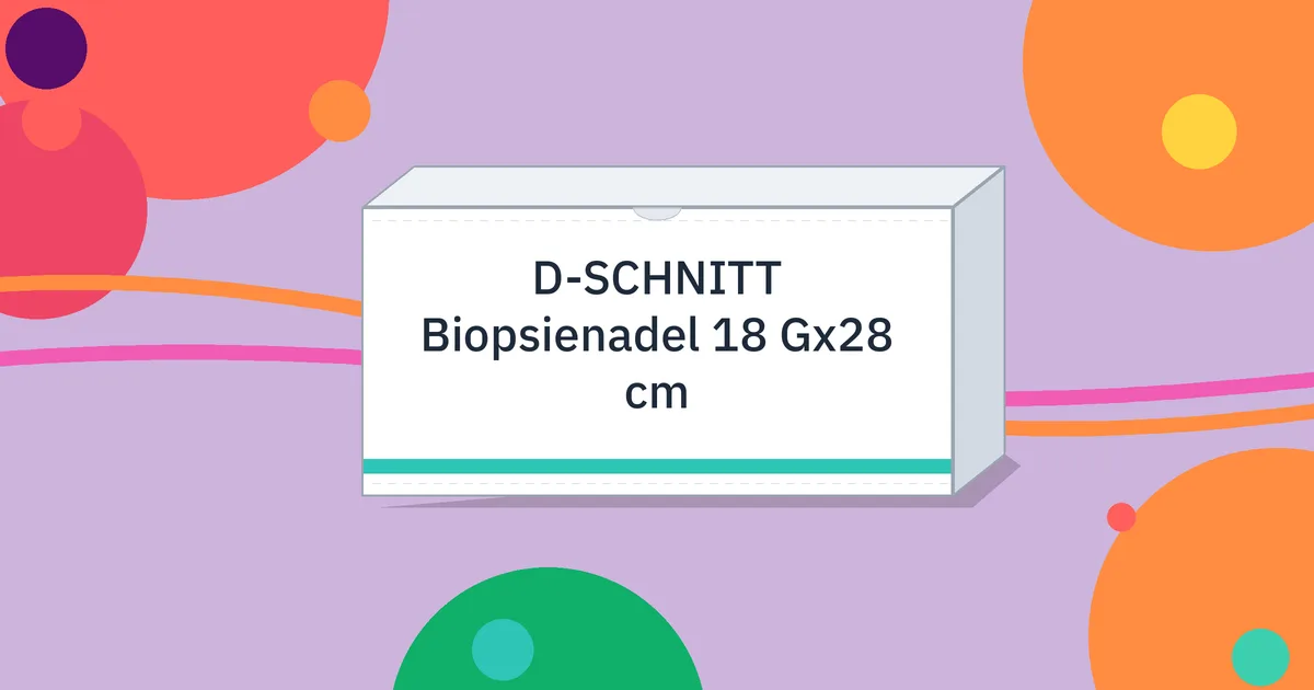 Symbolbild: Packung mit der Aufschrift D-SCHNITT Biopsienadel 18 Gx28 cm (PZN 10356910) – Verfügbarkeit und Bezug in Apotheken in Frankfurt am Main
